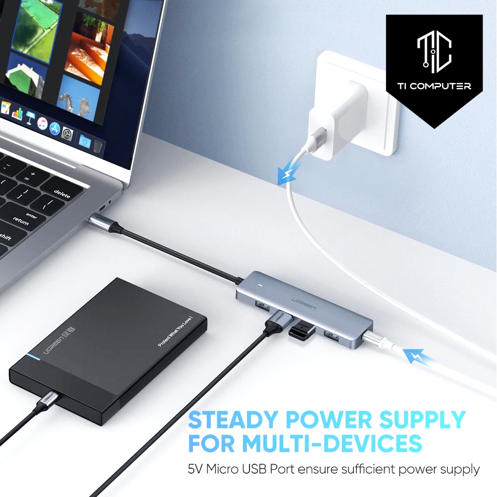 UGREEN Ultra Thin Extended 4 Port Usb Type C 5Gbps High Speed Hub ...