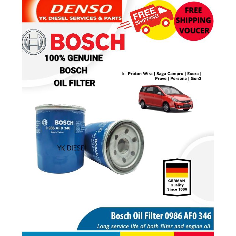 Original Genuine Bosch Oil Filter for Proton Wira/Saga/Gen2/Persona ...