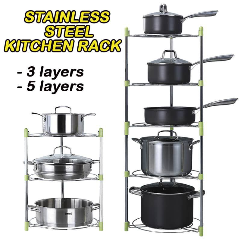 Stainless Steel Kitchen Rack Storage Pot Rack Pan Rack ( RAK DAPUR ...