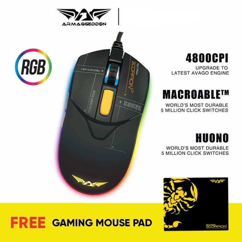 Armaggeddon Scorpion 7 RGB Gaming Mouse 4800CPI Free Gaming Mousemat ...