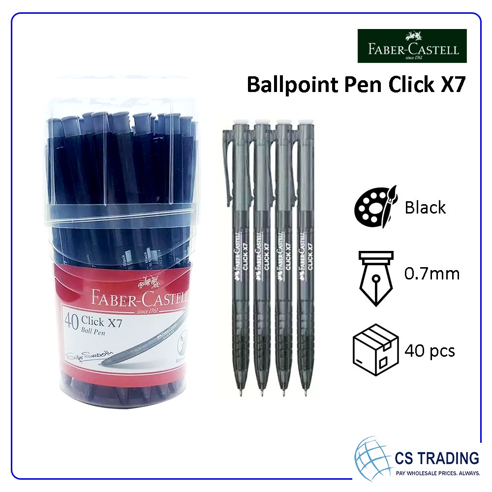 FABER-CASTELL Ballpoint Pen Click X7 0.7mm Black Blue Container of 40 ...