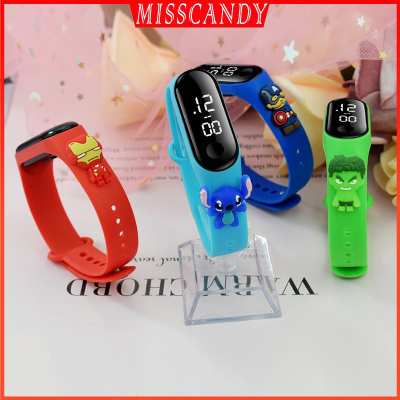 Cartoon Digital LED Watch Iron Man Spiderman Batman Kids Silicone Band ...