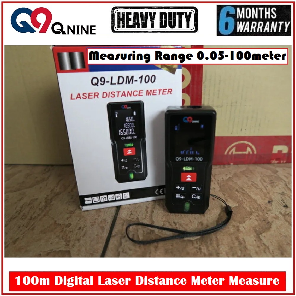QNine 100m Digital Laser Distance Meter Measure Q9-LDM-100 - Heavy Duty ...