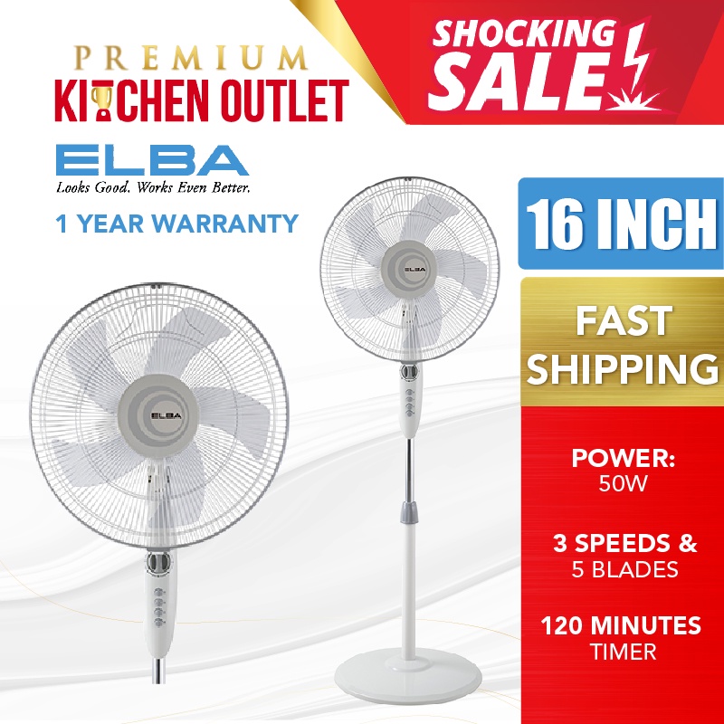 Elba 16" 50W Stand Fan ESF-E1639TM(GR) | 3 Speeds Control | 5 Blades ...
