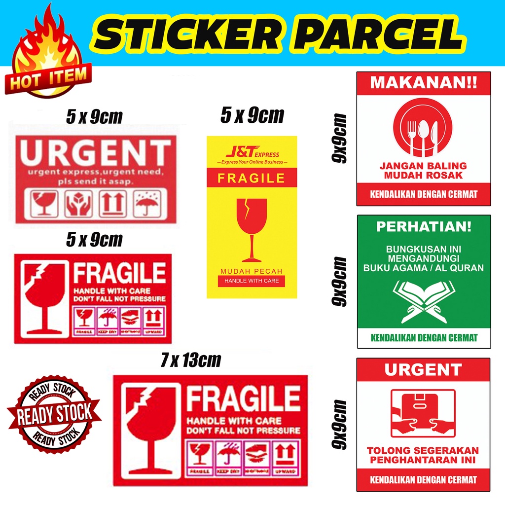100pcs FRAGILE STICKER/ URGENT STICKER/ FOOD STICKER / QURAN STICKER ...
