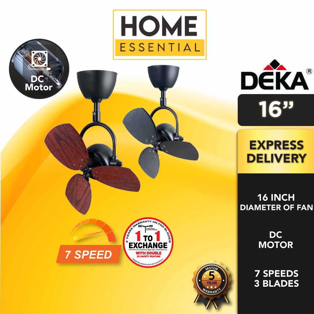 Deka 16 Inch 3 Blades Dc Motor 7 Speeds Black And Wooden Ceiling and ...