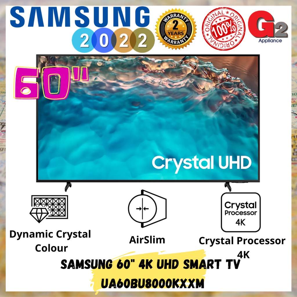 Samsung (Authorised Dealer) 60" Crystal UHD 4K Smart TV UA-60BU8000KXXM ...