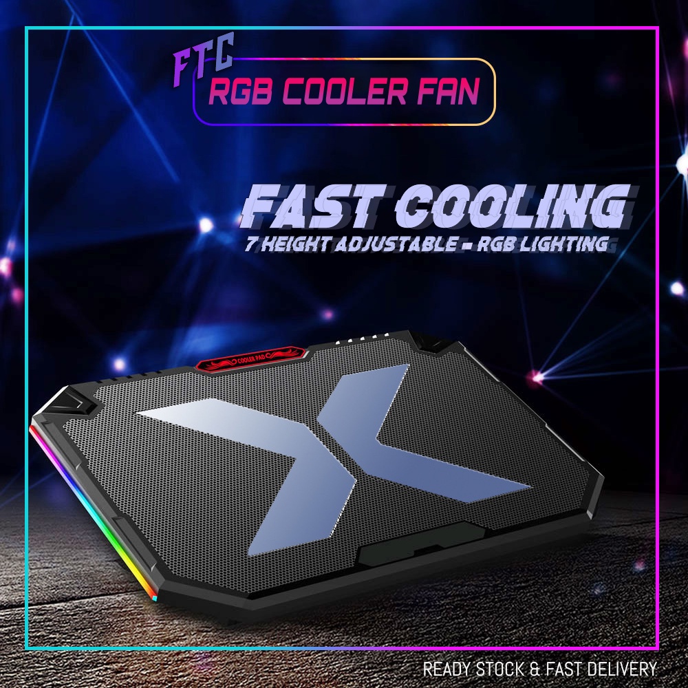 Cool-X Laptop Cooler RGB Light Cooling Pad with 5 Quiet Fans 7 Height ...