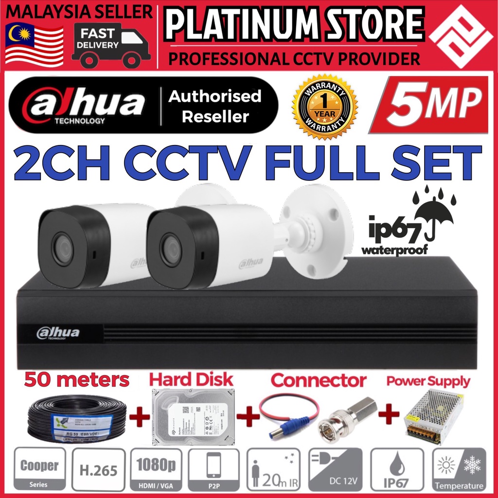 DAHUA 5MP 2CH CHANNEL FULL COMPLETE SET HD CCTV 4CH 5.0MP DVR + 2 ...