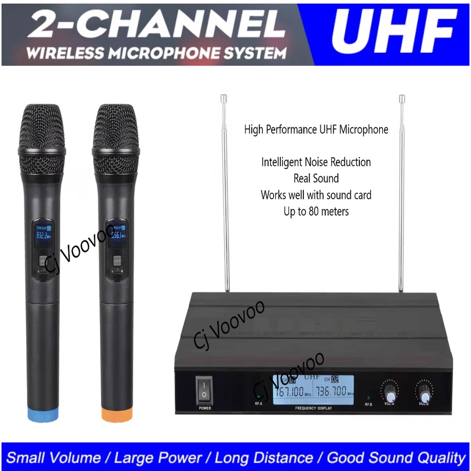 UHF Wireless Microphone Mic System Dual Handheld Karaoke Professional ...