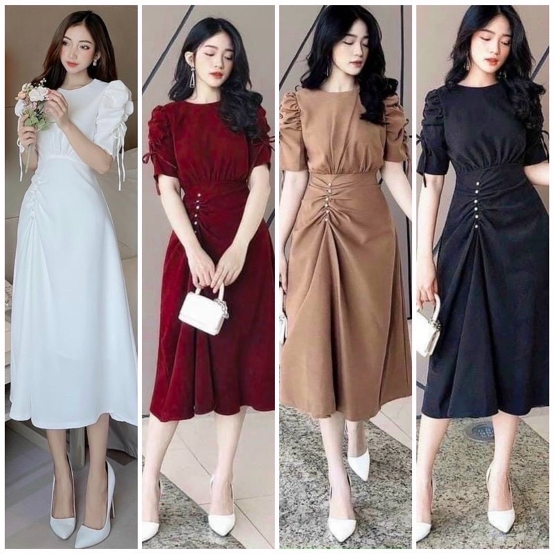 Party dress with white button sleeves in 4 colors (with real pictures ...