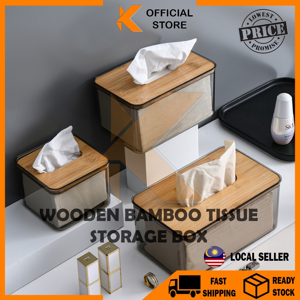 【K-Home】Wooden Bamboo Tissue Storage Box Napkin Tissue Holder Dust ...