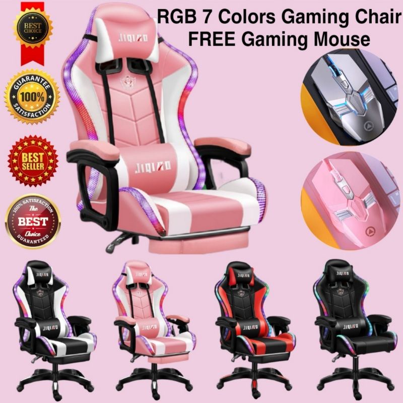 GAMING PINK RGB LED LIGHTS Gaming Chair with footrest Massage Function ...