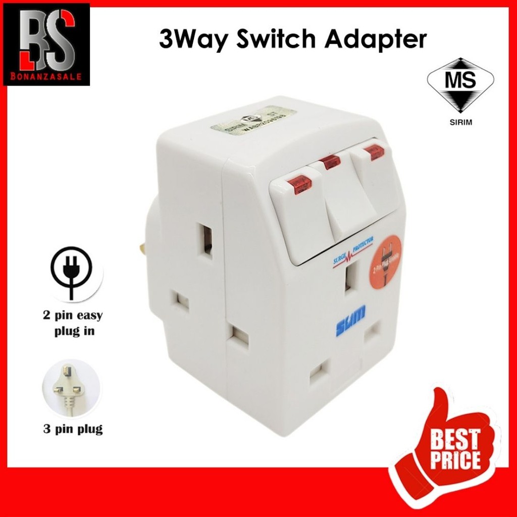 Sum Original 3 Way Switch Adapter With Surge Protector & Neon Indicator ...