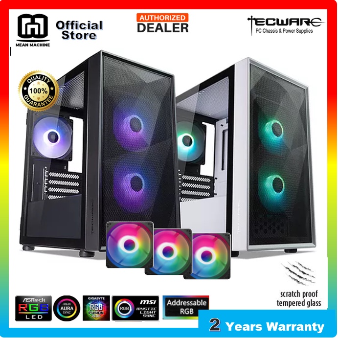 Tecware Forge M2 ARGB Tempered Glass Black & White M-ATX Gaming Chassis ...