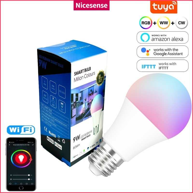 WiFi Smart Light Bulb E27 9W LED RGB Lamp Work with Alexa/Google Home ...
