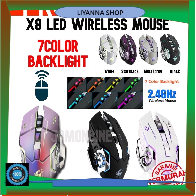 LIYANNA SHOP Rechargeable X8 Wireless Silent LED Backlit USB Optical ...