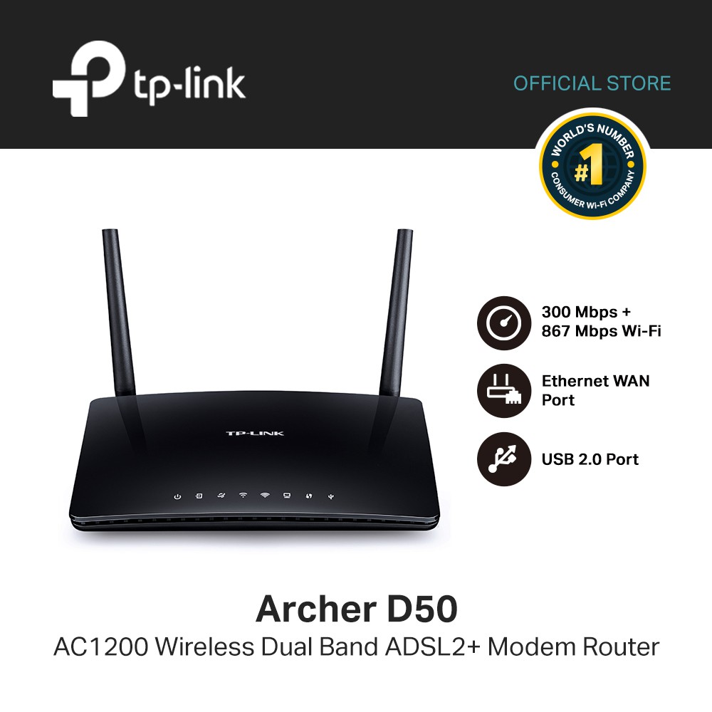 TP-Link Archer D50 Wireless Dual Band ADSL2+ Modem Router AC1200 | Shopee Malaysia