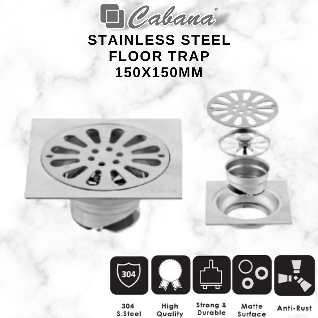 CABANA Floor Trap Bathroom 150x150mm Stainless Steel Material Kitchen ...