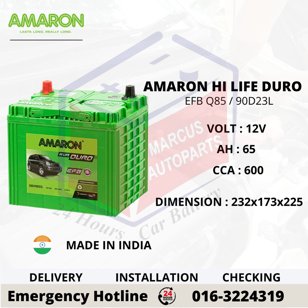 AMARON HI LIFE DURO EFB Q85L l 90D23L AUTOMOTIVE CAR BATTERY | Shopee Malaysia