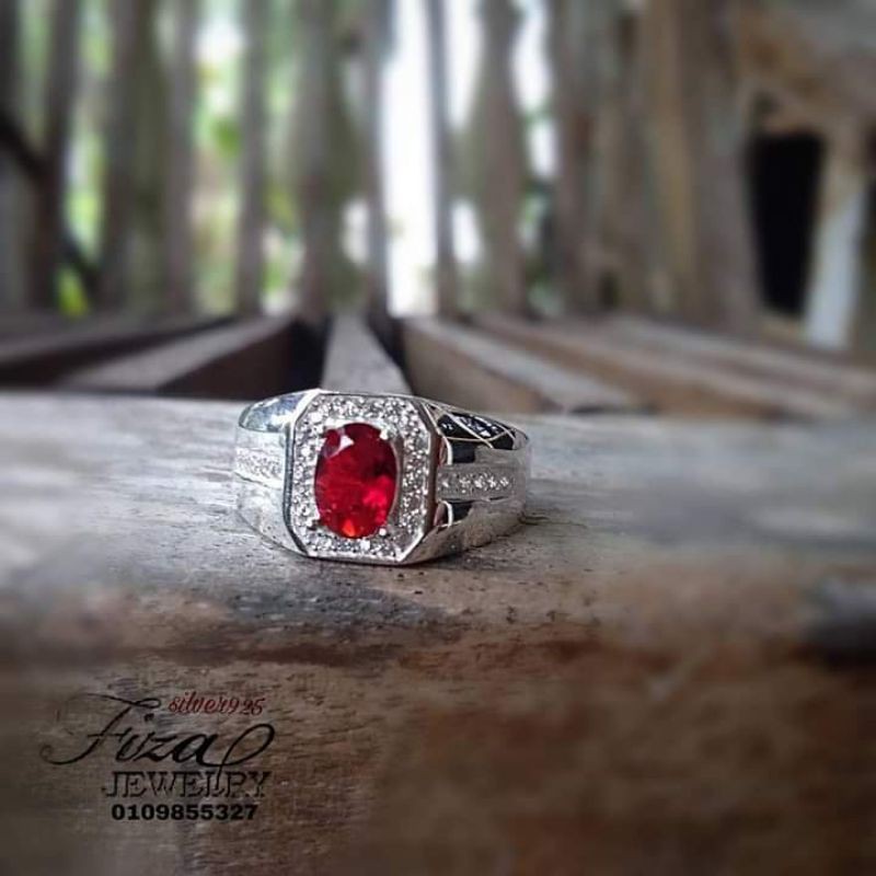 cincin lelaki permata merah silver 925, cincin lelaki perak 925 batu ...