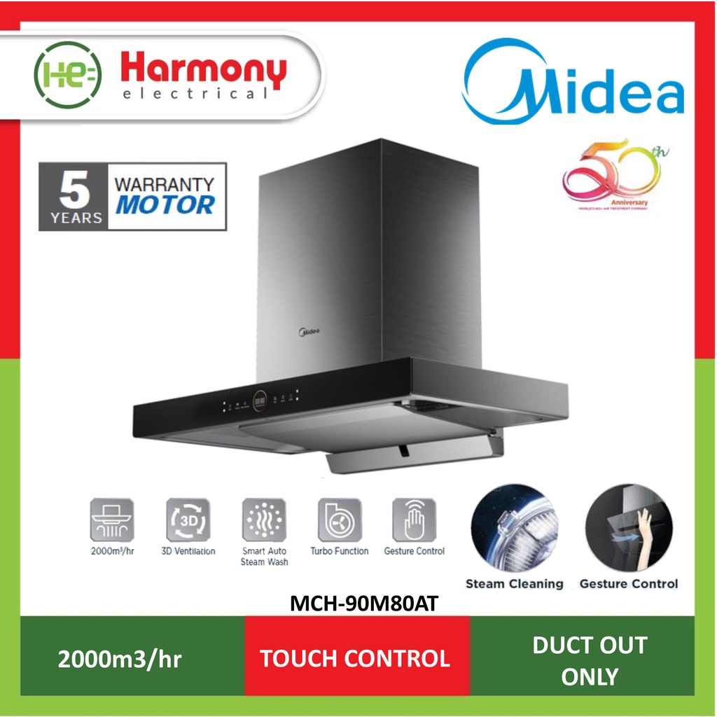 【𝐏𝐖𝐏 𝐑𝐌𝟏𝟓𝟎 𝐈𝐧𝐬𝐭𝐚𝐥𝐥】MIDEA 2000m3/hr Cooker Hood MCH-90M80AT Dapur Hud ...