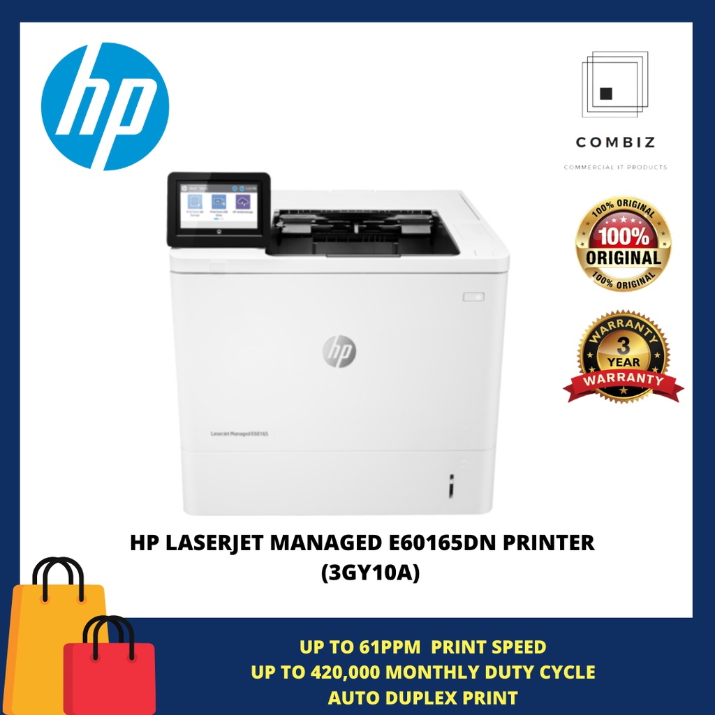 HP LASERJET MANAGED E60165DN PRINTER 3GY10A ( PRINT, UP TO 61 PPM, AUTO ...