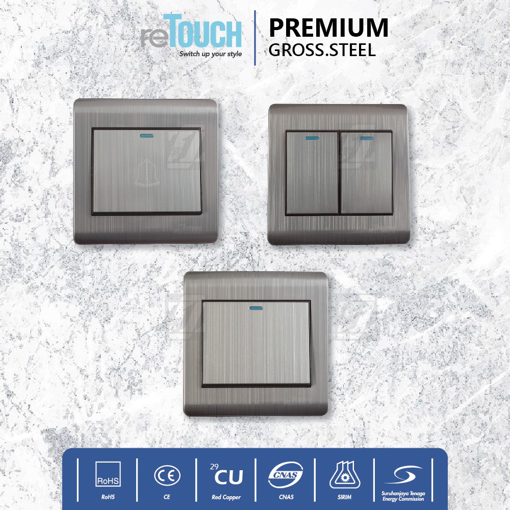 Retouch Premium Gross Steel Aluminium 1G Pressbell Switch, 2G Auto Gate ...