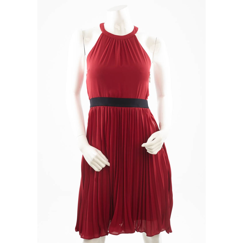 Dressing Paula Halter Pleated Dress - Maroon D16-4563 | Shopee Malaysia