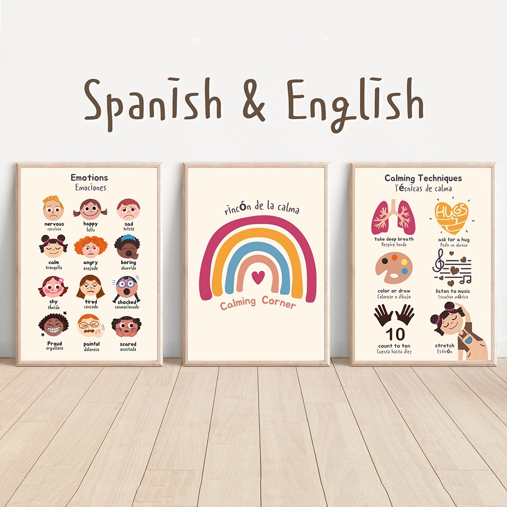 Educational Poster Bilingual Spanish Emotion Canvas Painting Calming ...