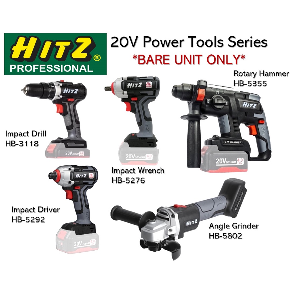 HITZ 20V Series : ( Brushless Rotary Hammer / Angle Grinder / Impact ...