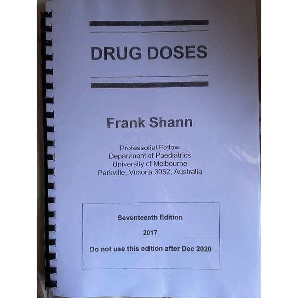 Frank Shann Drug Doses 17th Edition, 2017(Photocopy A4-Sized) | Shopee ...
