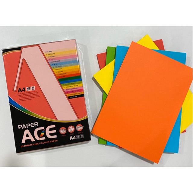 ACE Colour Copier Paper 80gsm (A4) (Prima) 450 sheets Mix 5 Color ...