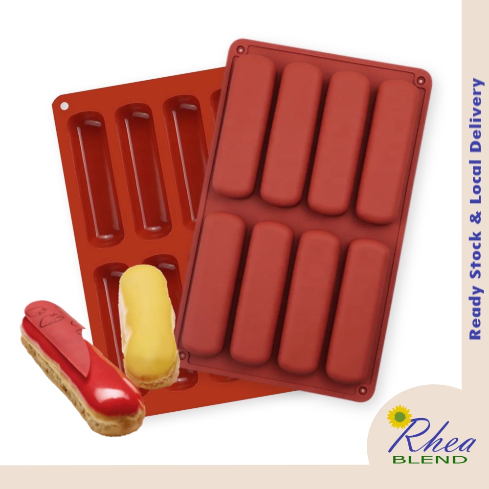 8 Cavity Eclair Long Strip Finger Biscuit Cake Silicone Mould Pan Jelly ...