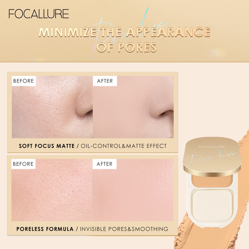 FOCALLURE FA206 2 Way Lasting Poreless Compact Powder Full Coverage ...