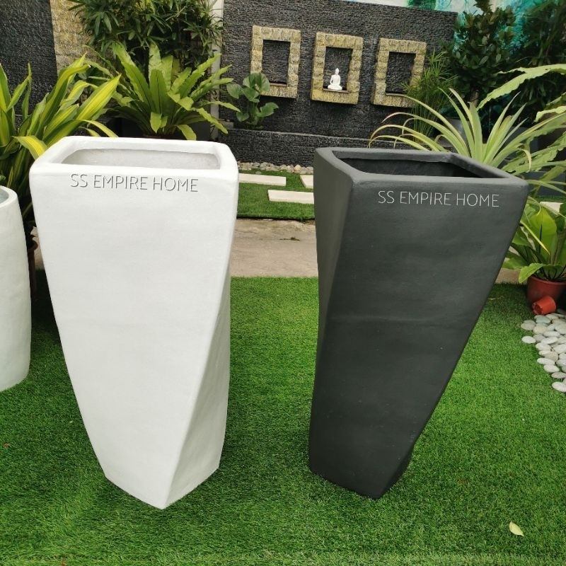 REX FP17 White Fibreglass Round Flat Conical Flower Pot Pasu Bunga ...