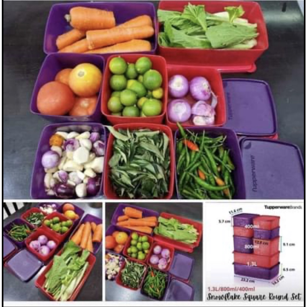 Tupperware Snowflake Square Round Set with Gift Box /Bekas sejuk Sayur ...