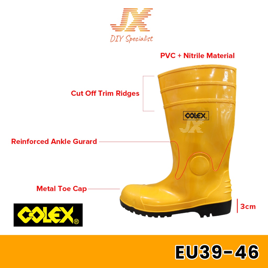 Colex Steel Toe Cap Safety Rubber Boot Safety Shoe Kasut Getah Kuning ...
