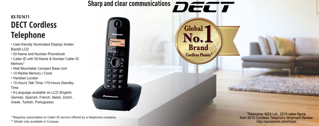 PANASONIC KX-TG1611 Digital Cordless Phone with Illuminated LCD, Caller ID, 50-Name Phonebook ...