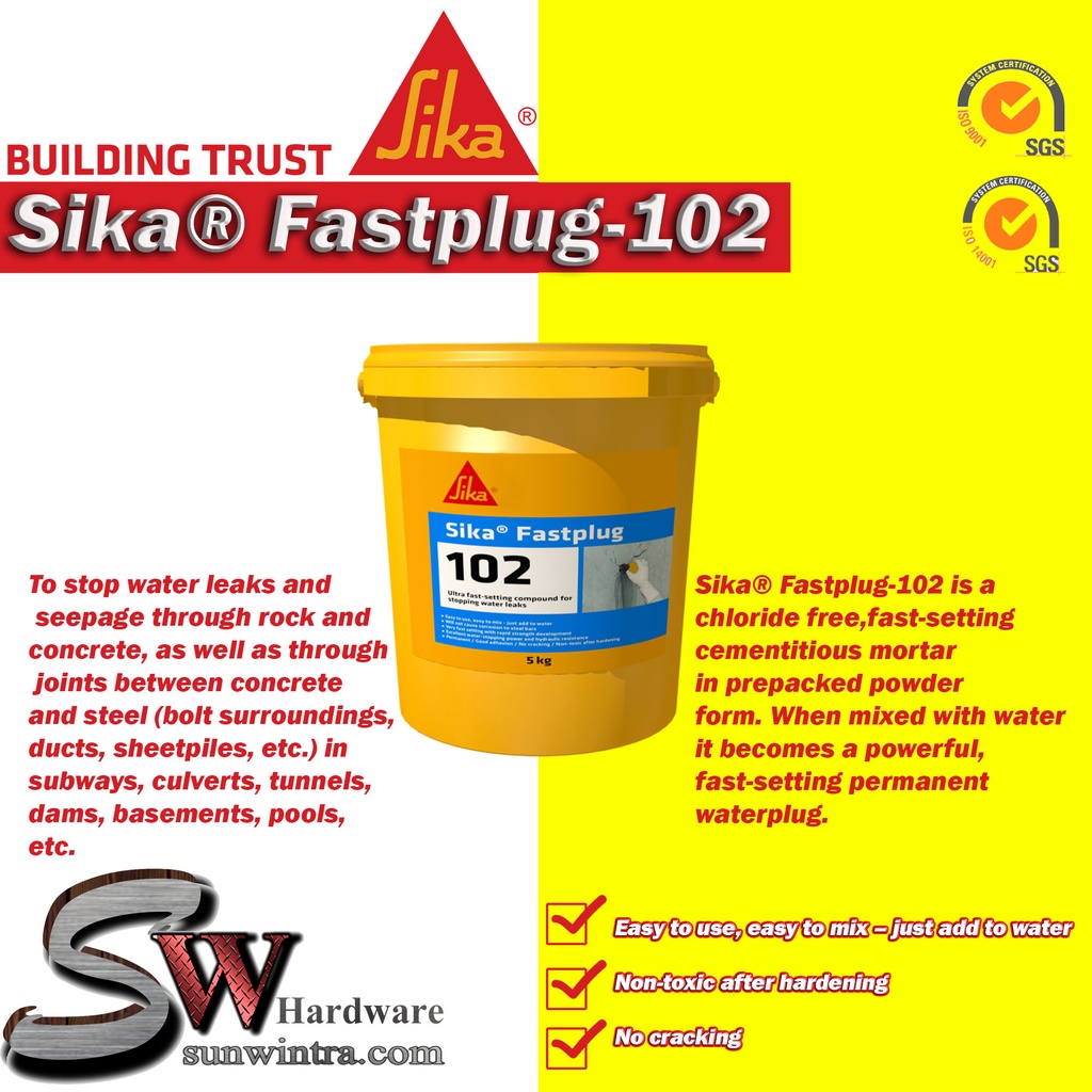 SIKA Sika® Fastplug-102 GREY ULTRA FAST SETTING COMPOUND FOR STOPPING ...