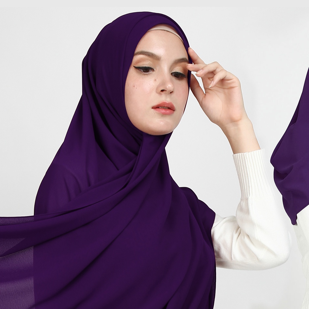 Shawl Chiffon Ungu Gelap Plain 💯 🔥 Shawl Berkualiti Mudah Bentuk Sejuk SCARF Chiffon Dark Purple ...