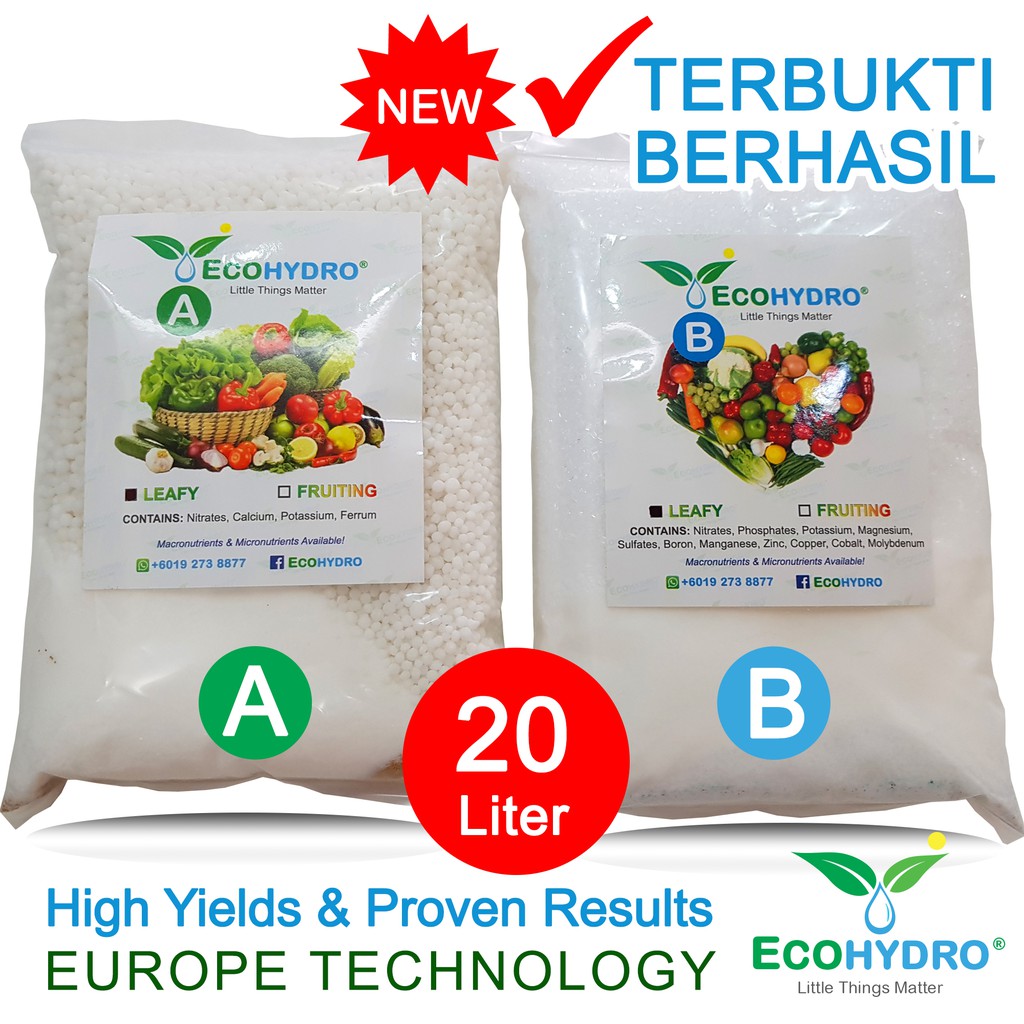 Baja AB ORIGINAL! 2Kg / 2000L / 20L Pati Fertigasi Hydroponic Sayur ...