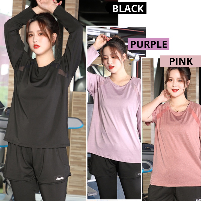 🇲🇾Plus Size Lady Women Exercise Sport T-Shirt Blouse Tops Casual ...