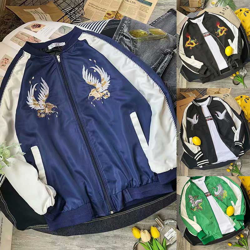 Men&Women Trendy Embroidered Baseball Hip-hop Coat Men Sukajan Yokosuka ...