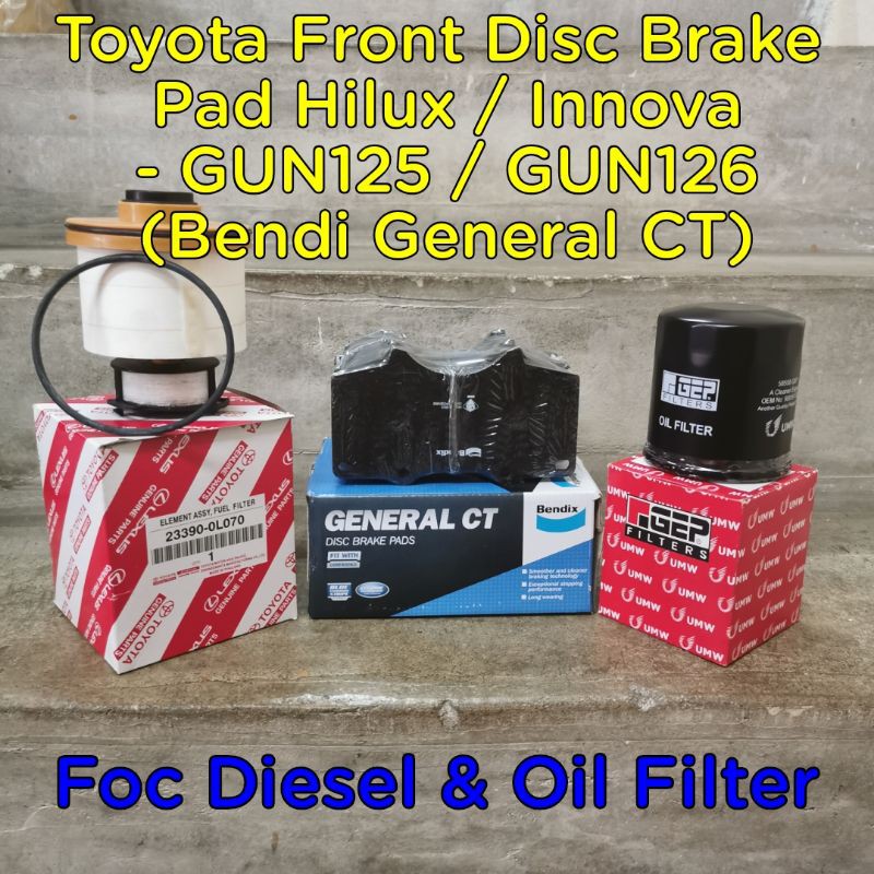 Toyota Front Disc Brake Pad Hilux / Innova - GUN125 / GUN126 (Bendi ...