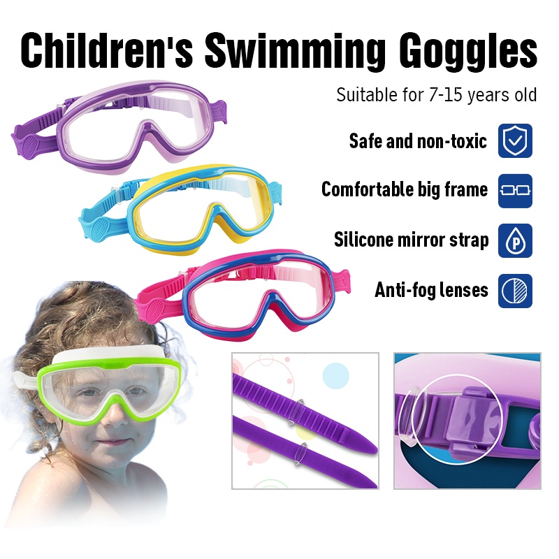 3-12age kids swimming goggles HD Large Frame Swim Goggles Waterproof ...