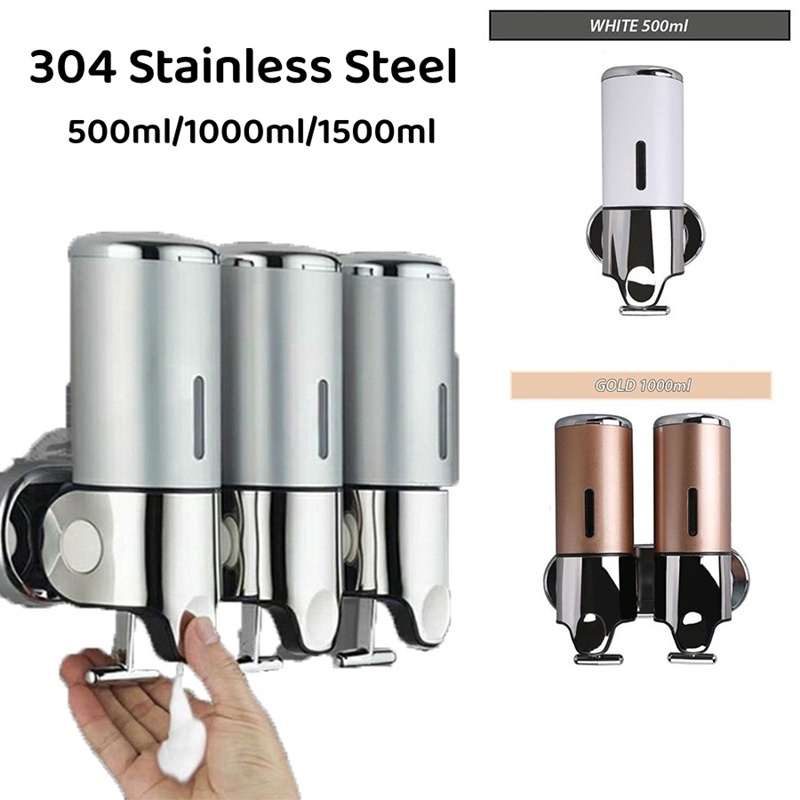 3 in1 Shampoo Dispenser Wall Mounted Shower Gel Organizer Bathroom ...