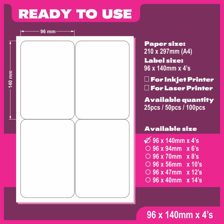 A4 Pre Cut Blank Sticker / A4 Blank Sticker (96mm x 140mm x 4's ...