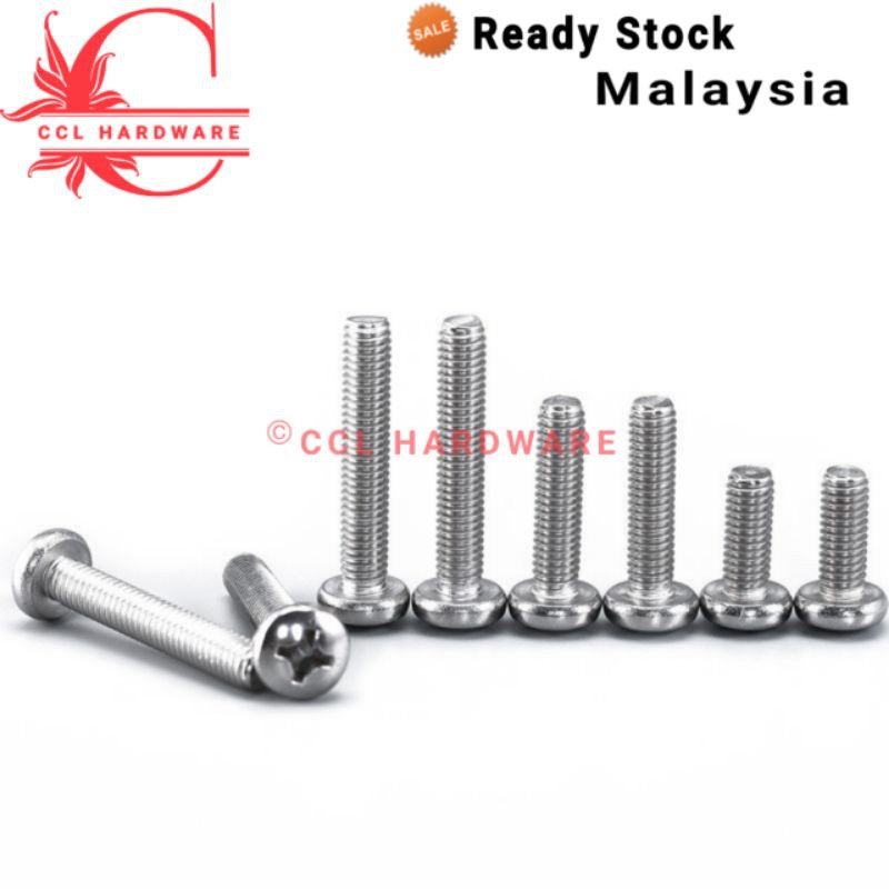 (CLEAR STOCK)M4 M5 M6 M8 201 Screw Stainless Steel 201 Philips Skru Pan ...