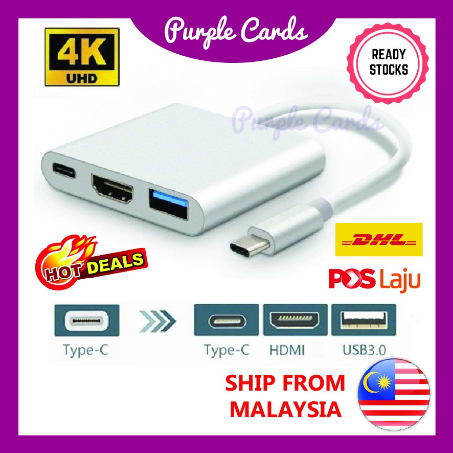 Type C To HDMI Adaptor / Type C 3 In 1 Hub / 3 In 1 USB C to HDMI ...